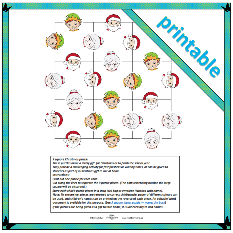 9 square Christmas puzzle – readilearn