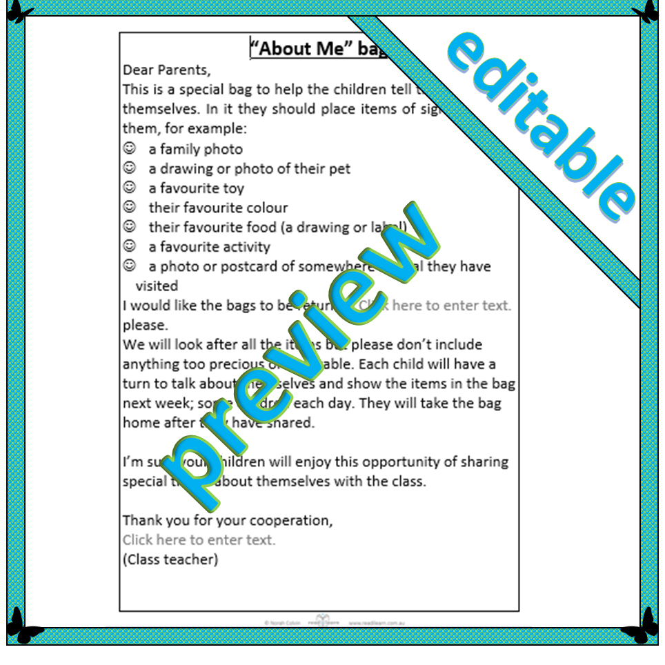 “About me” bag – readilearn