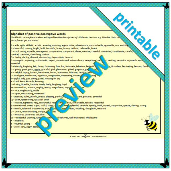 Alphabet of Positive Descriptive Words – readilearn