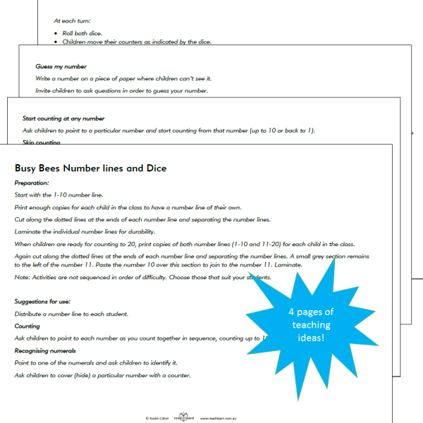Busy Bee Number lines and dice – readilearn