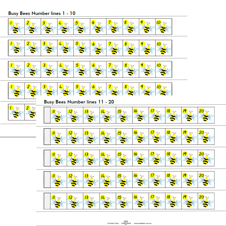 Busy Bee Number lines and dice – readilearn