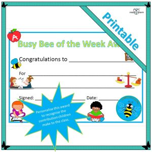Busy Bee of the week award certificate – readilearn