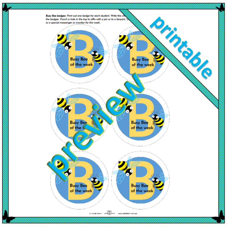 Busy Bee of the week badges – readilearn