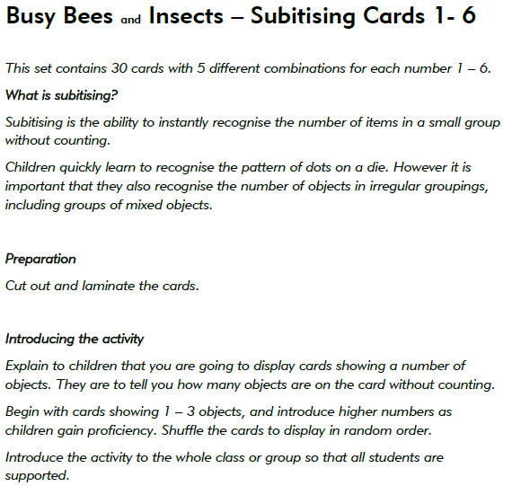 Busy Bees and Insect Subitisation Cards – readilearn