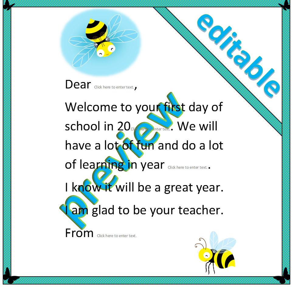 Busy Bee Welcome letter template – readilearn