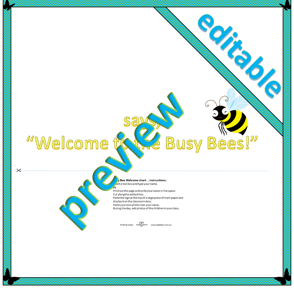 Busy Bee Welcome sign – readilearn