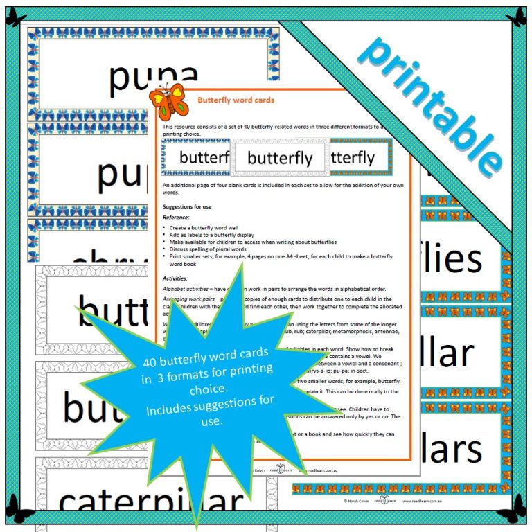 Butterfly word cards – readilearn
