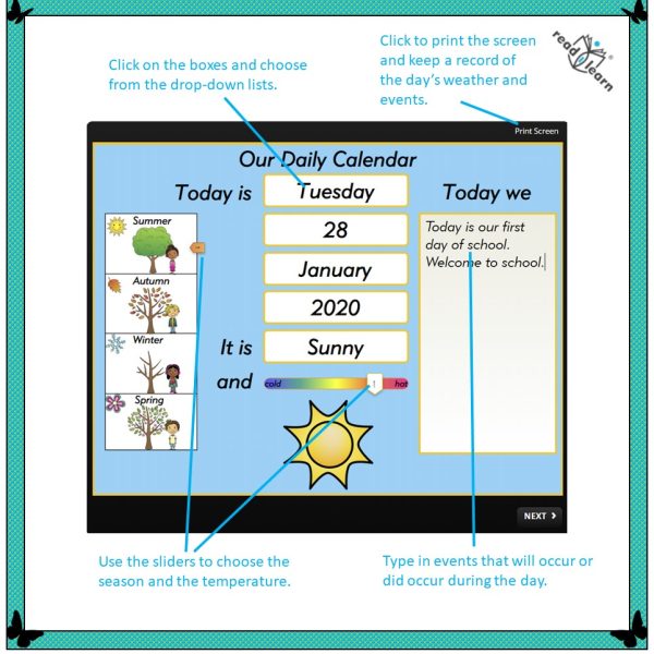 Classroom Daily Calendar – readilearn