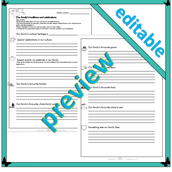 Family traditions and celebrations – parent sheet – readilearn