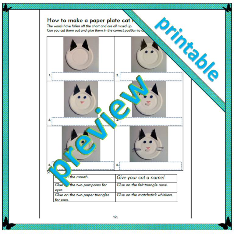 How to make a paper plate cat face – Level 2 – Sequencing – readilearn