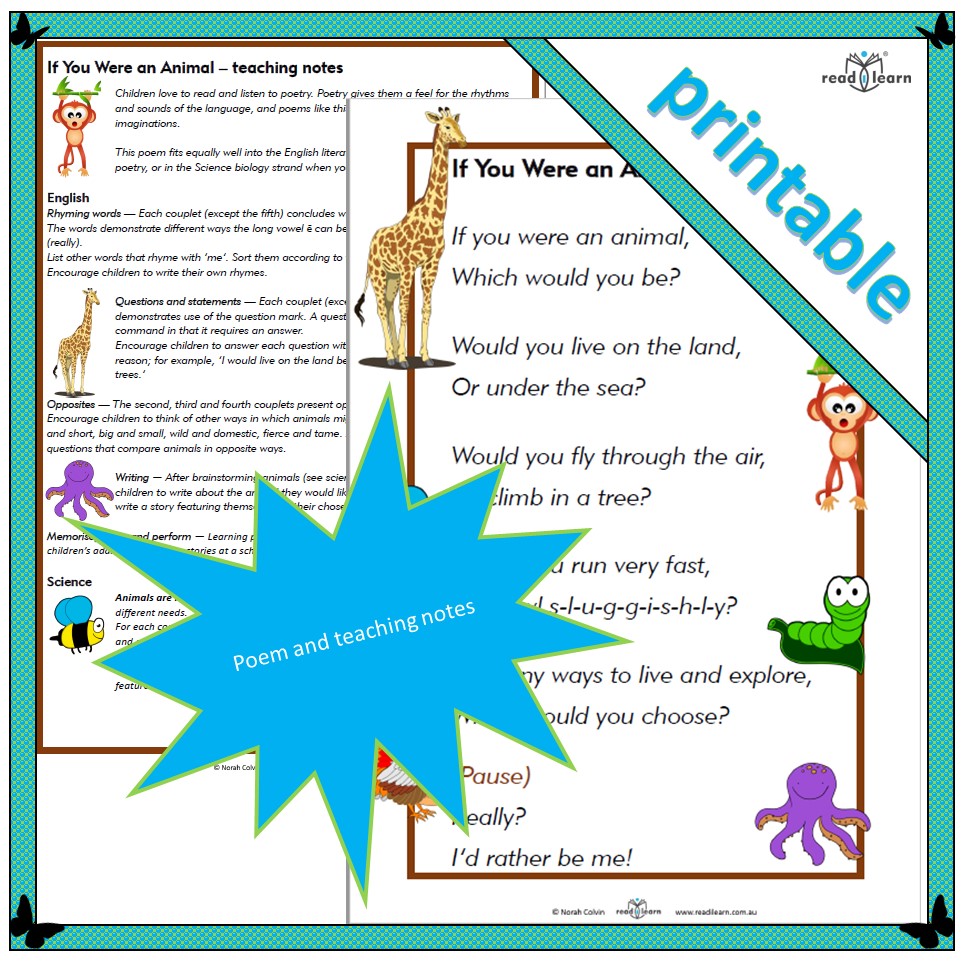 If You Were an Animal – poem and teaching notes – readilearn