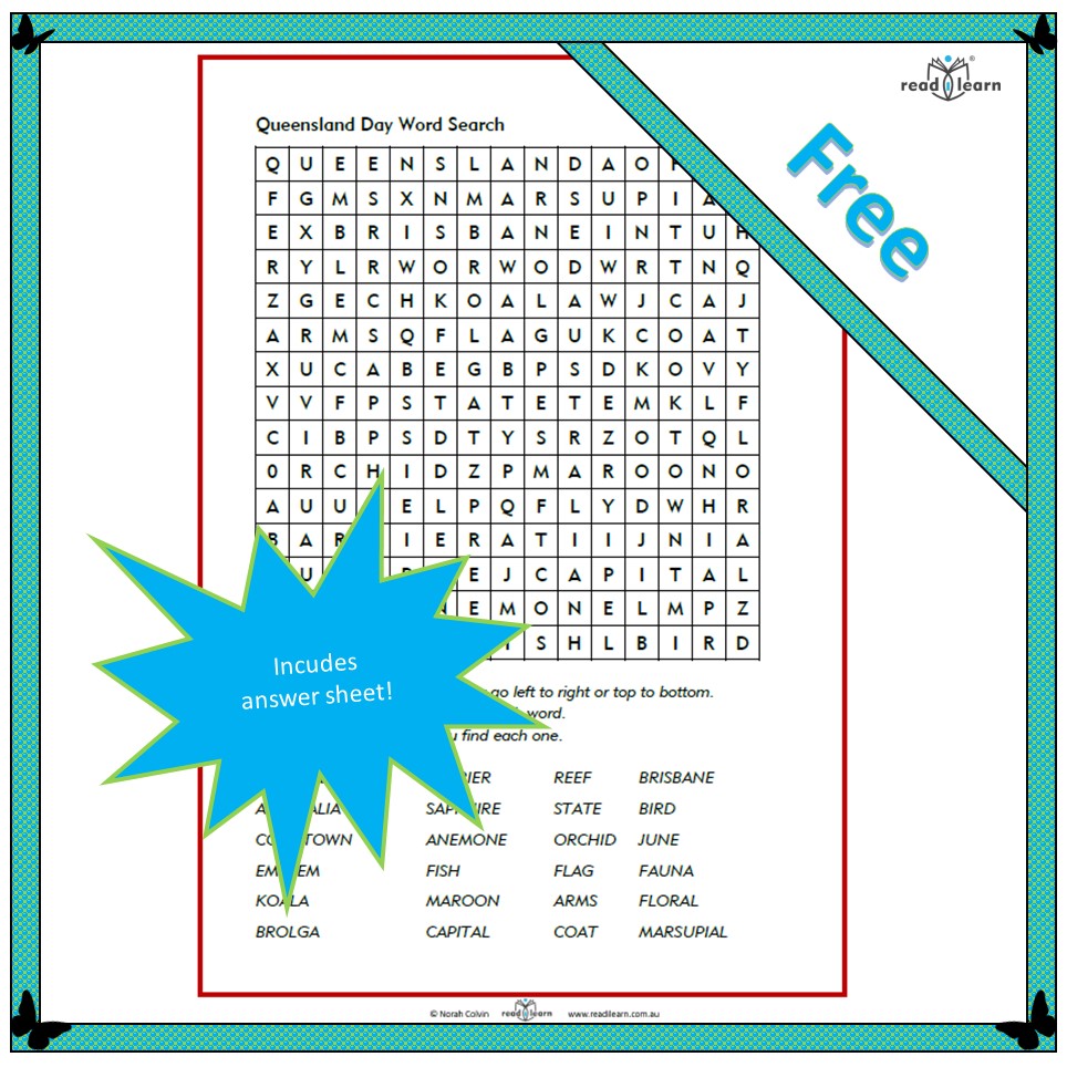 Queensland Day Word Search – readilearn
