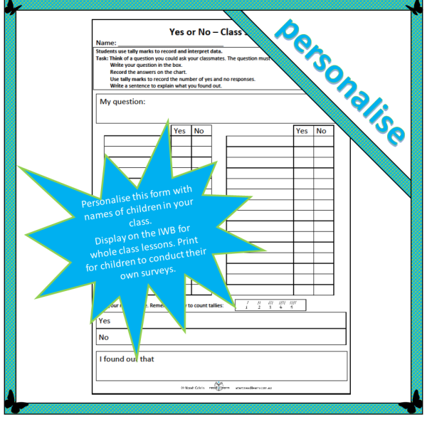 Yes or No – Class survey form – readilearn