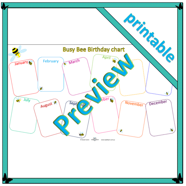 Busy Bee Birthday chart – readilearn