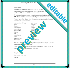 Celebrating 100 days of school – Letter to parents – readilearn