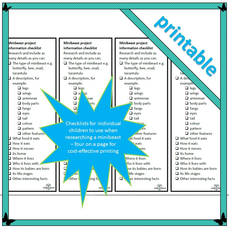 Minibeast project information checklist – readilearn