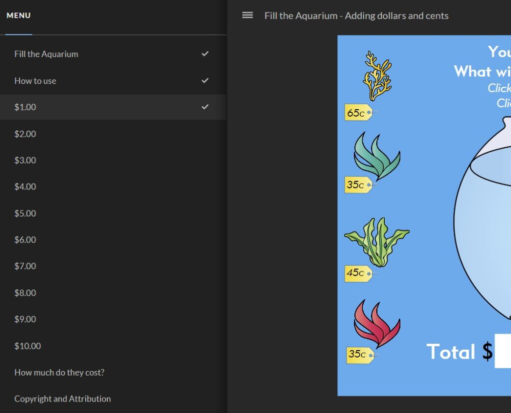 New! Fill the Aquarium – for teaching addition of dollars and cents ...