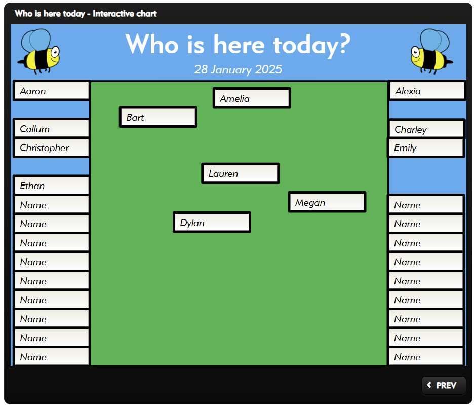 An informal interactive chart for recording attendance – readilearn
